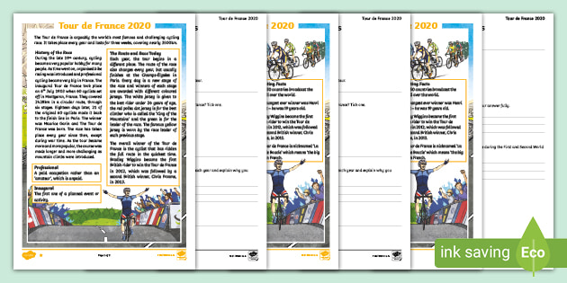 UKS2 Tour de France 2020 Differentiated Reading Comprehension Activity