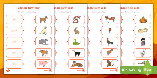 Chinese New Year Name and Picture Matching Worksheet - new year