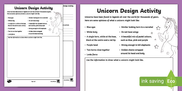 Unicorn Design Worksheet (teacher made)