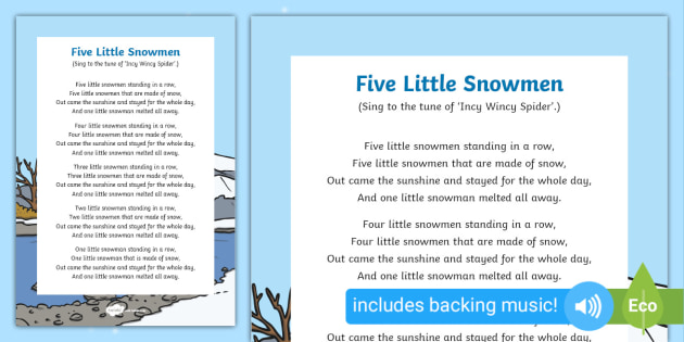 5 Little Snowmen Rhyme Sheet (Teacher-Made)