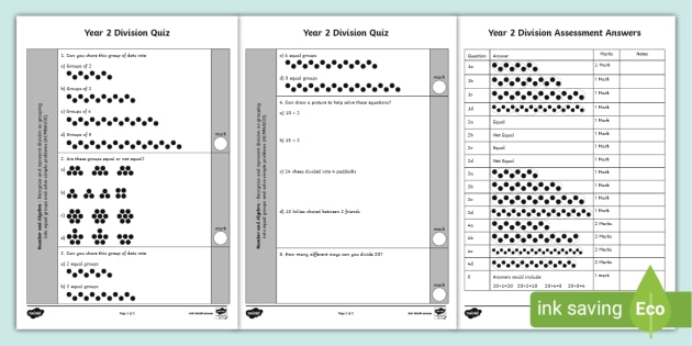 Year 2 Division Assessment Sheet (teacher made)