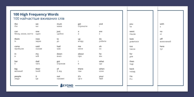 FREE! - 100 Most Common Words Mat English to Ukrainian