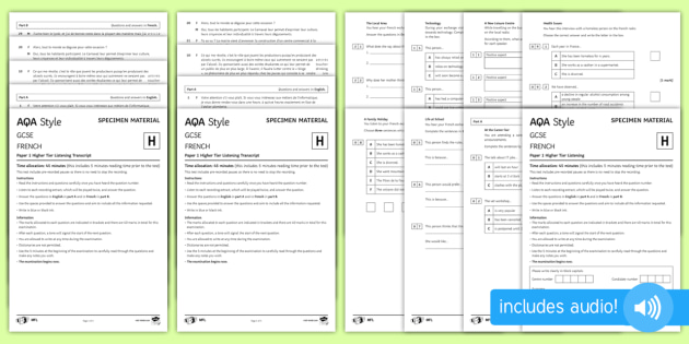 AQA Style French Listening Specimen Paper 1: Higher