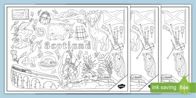 Scotland Doodle Colouring Pages (teacher made)