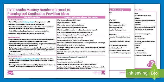 EYFS Maths Mastery Numbers Beyond 10 Planning