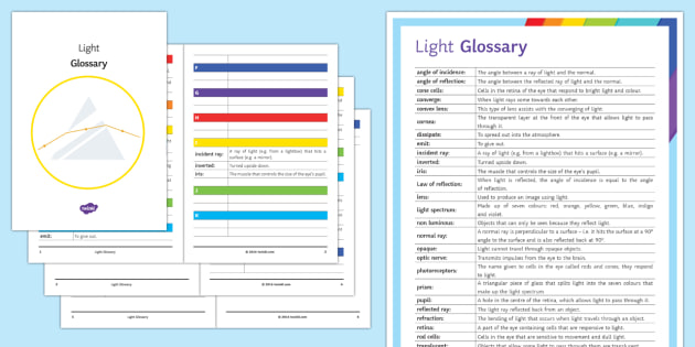 Light Glossary (Teacher-Made)
