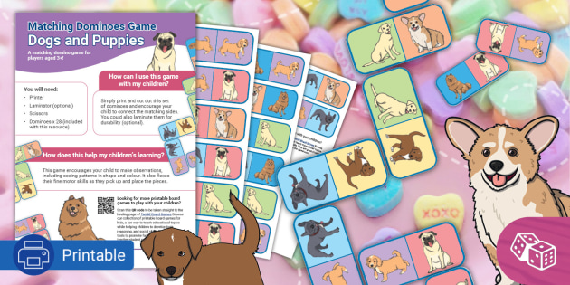 * NEW * Valentine's Day Puppy Jigsaw Matching Dominoes Game