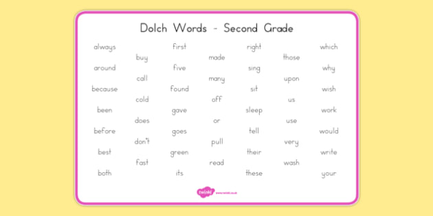 Dolch Words Word Mat Second Grade