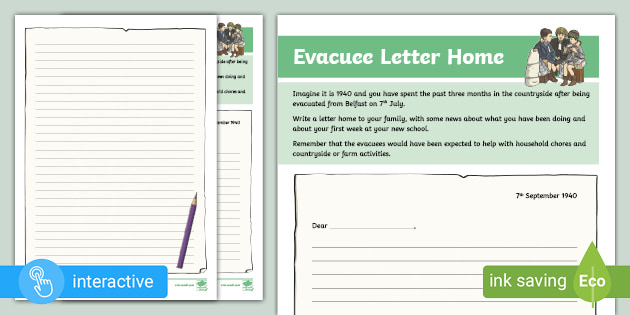 Letter Home Evacuee Activity (teacher made)