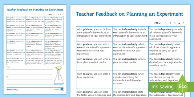 Planning an Experiment Formative Assessment Sheet