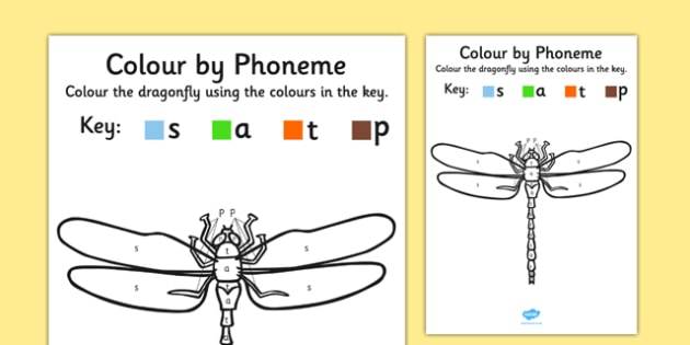 Colour by Phoneme Dragonfly Phase 2 s-a-t-p (teacher made)