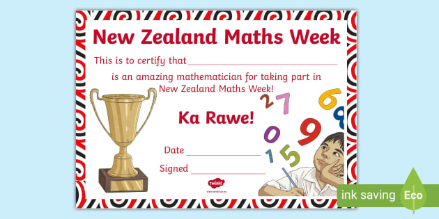 New Zealand | NZ Maths Week Certificate (teacher made)