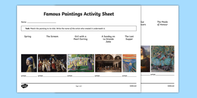 Famous Paintings Matching Worksheet / Worksheet