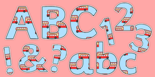 Red London Bus Transport Themed Display Lettering