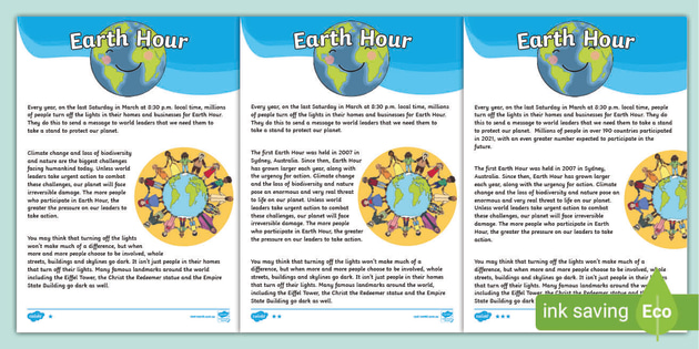 Earth Hour Differentiated Reading Comprehension