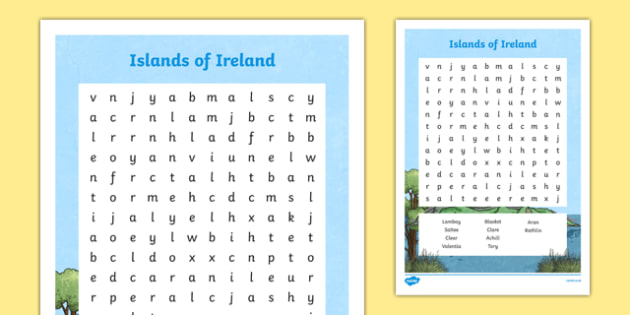 Islands of Ireland Word Search-Irish (teacher made)