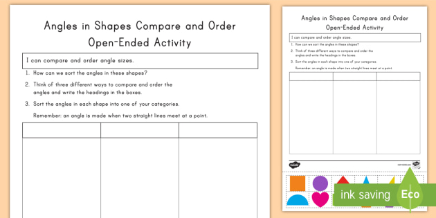 Angles in Shapes Compare and Order Activity (teacher made)