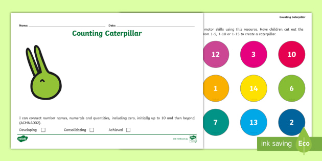 Counting Caterpillar 1-15 Assessment Sheet