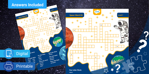 Space Word Fit Puzzle - Level 1 - Kids Puzzles - Twinkl