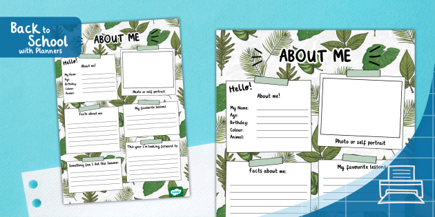 About Me Student Activity Sheet | Back to School | Leaf Theme