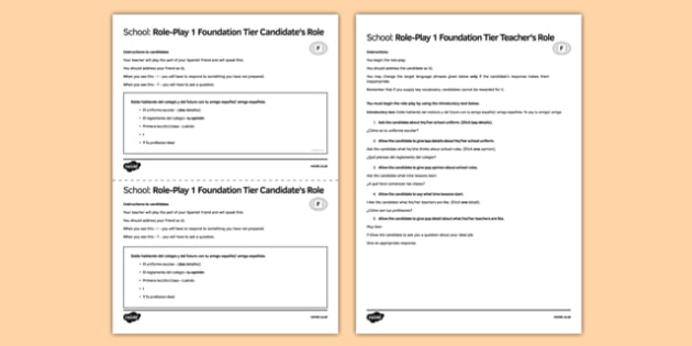 Mi colegio 3 Role Play Foundation Tier Spanish