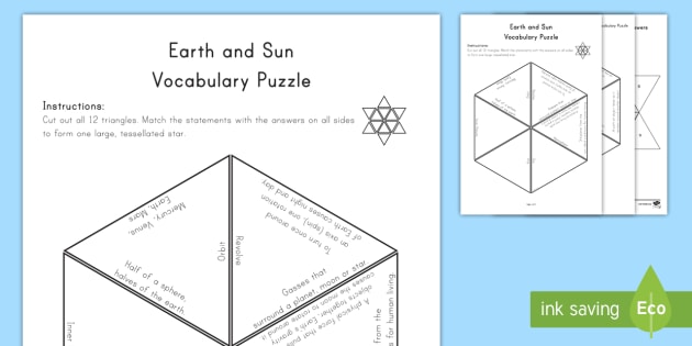Earth and the Sun Vocabulary Puzzle Vocabulary Puzzles - Science