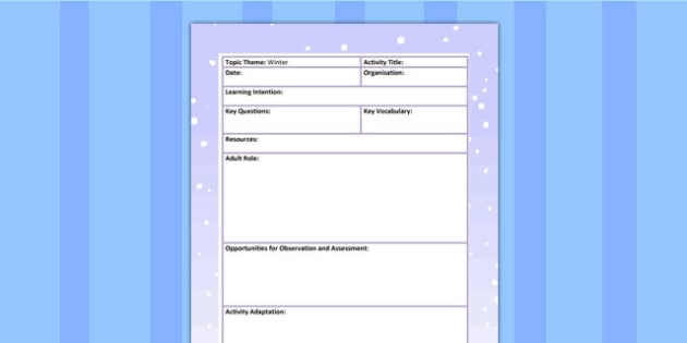Winter Themed Adult Led Focus Planning Template