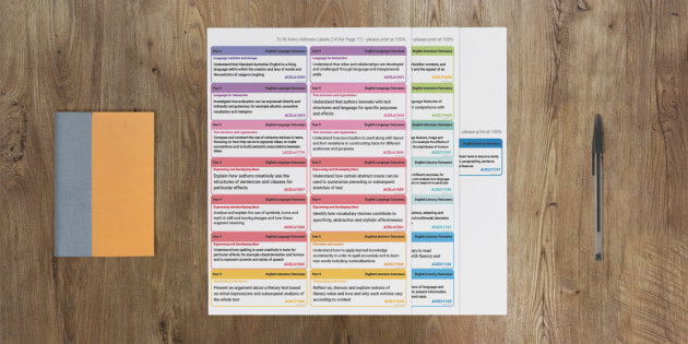 Australian Curriculum Year 9 English Outcome Stickers