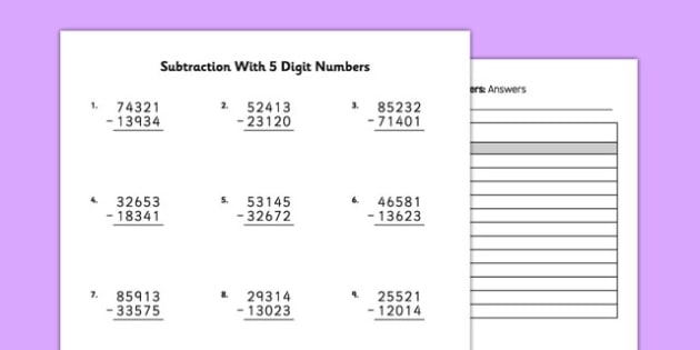 Long Subtraction Worksheets With 5 Digit Numbers