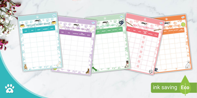 Dog Activity Charts - Dog Health Charts - Editable - Pets