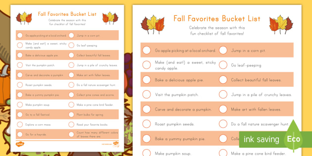 Fall Favorites Bucket List Checklist (teacher made)