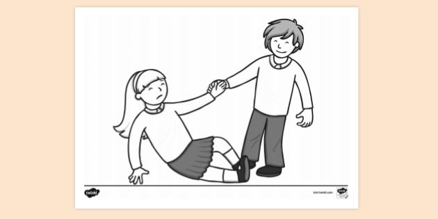 FREE! - Colouring Page Of Children Helping | Colouring Sheets