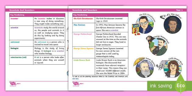 Science Knowledge Organiser: Scientists and Inventors Year 1