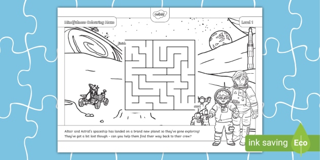 Space Mindfulness Colouring Maze – L1 - Twinkl