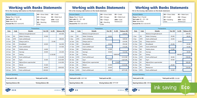 Working with Bank Statements (teacher made)
