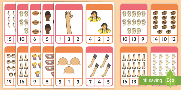 Body Part Peg Counting 1-20 Number Cards (Teacher-Made)