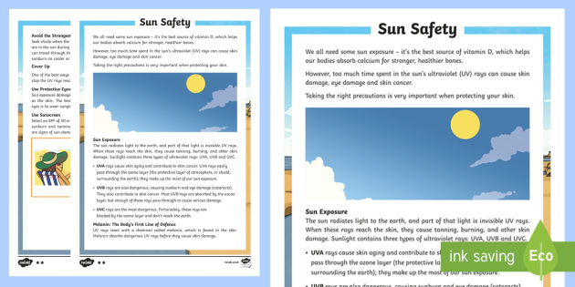 Sun Safety Differentiated Reading Comprehension Activity