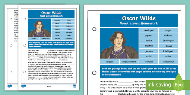 Oscar Wilde Cloze Activity Week Eleven Homework