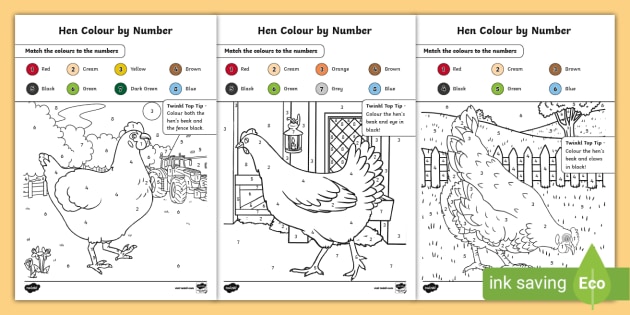 FREE! - Hen Colour by Number Pages (teacher made)