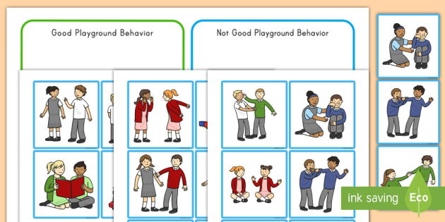 Good Playground Behavior Sorting and Discussion Cards