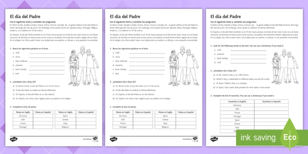 Father's Day Reading Comprehension Activity 1 Spanish