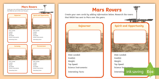 Mars Rovers Research Cards (teacher made)