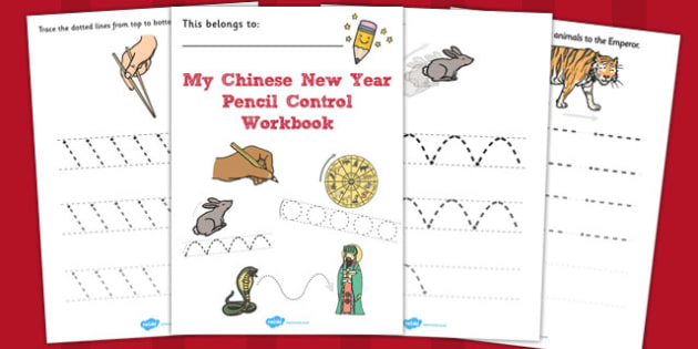 Chinese New Year Themed Line Handwriting Worksheets - handwriting