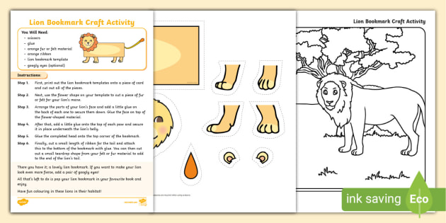 FREE! - Lion Bookmark Craft Activity (teacher made)