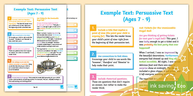 Example Text Pack for Parents: Persuasive Text (Ages 7 - 9)