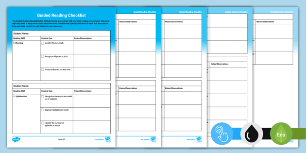 Guided Reading Checklist for Teachers (teacher made)