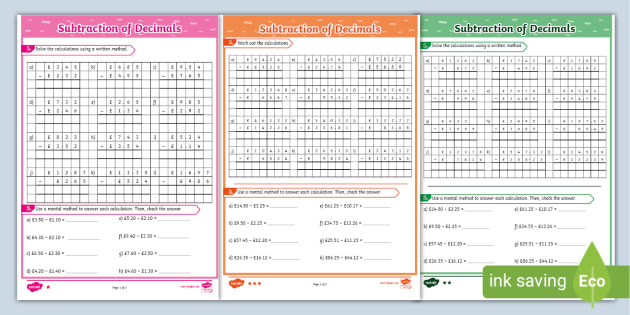 Decimal Subtraction Problems Adding And Subtracting Decimals Year 6