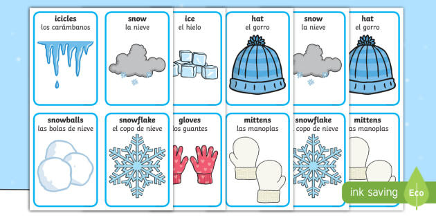 Winter Pairs Matching Game - English/Spanish - Winter Pairs Matching Game