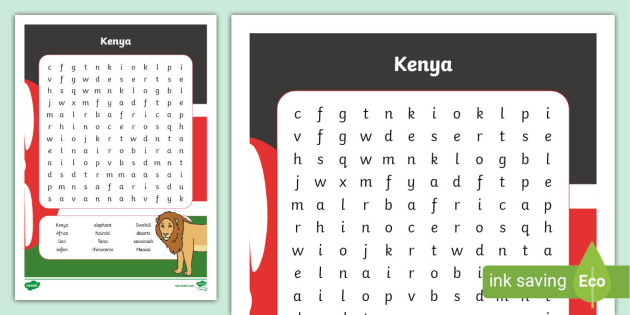 Kenya Word Search KS1- Twinkl - Geography