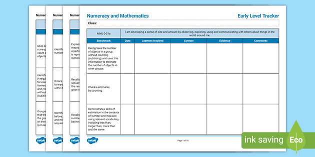 Early Level Numeracy and Mathematics Benchmarks Evidence Tracker